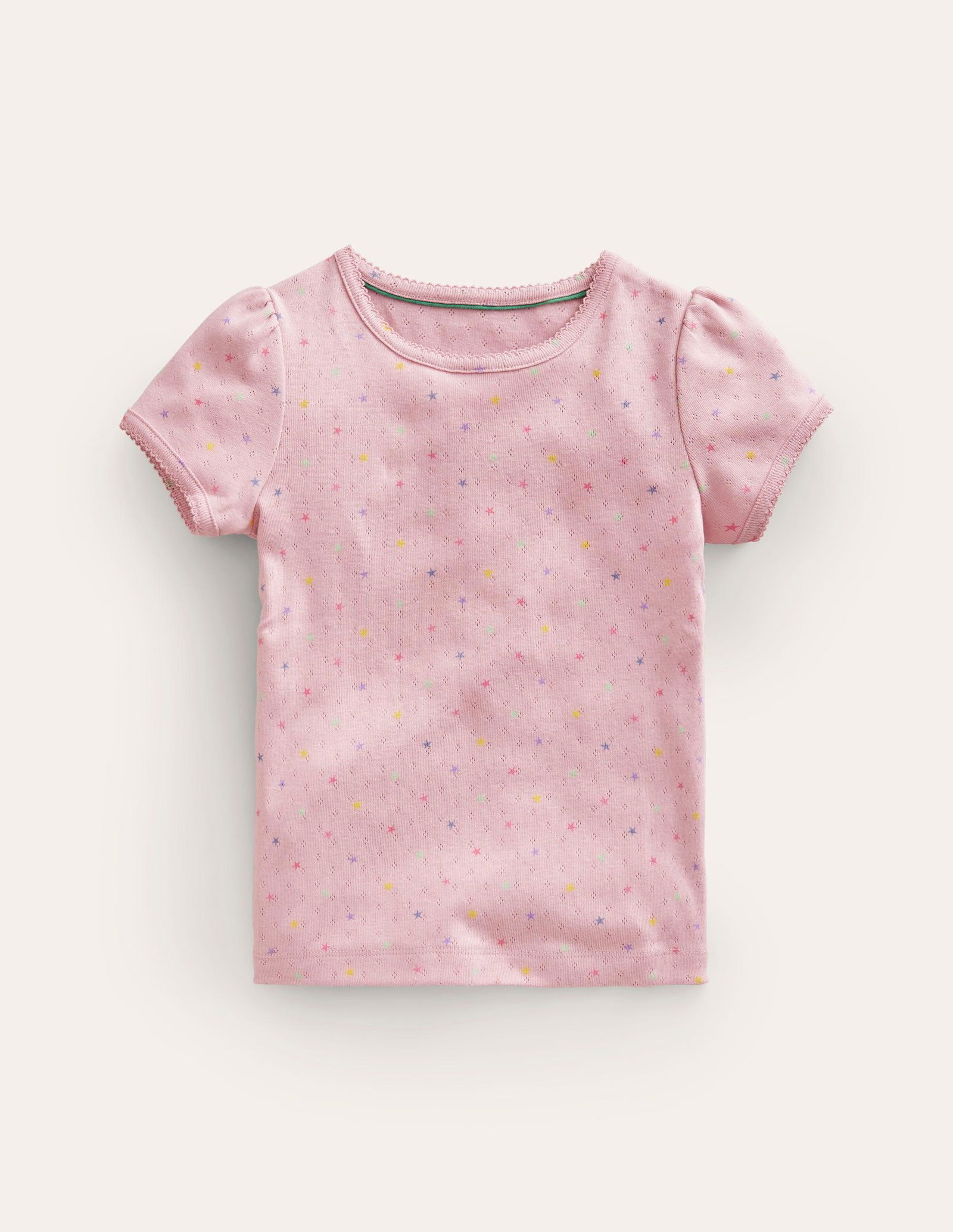 BODEN Short-Sleeved Pointelle Top in French Pink Star Spot | endource