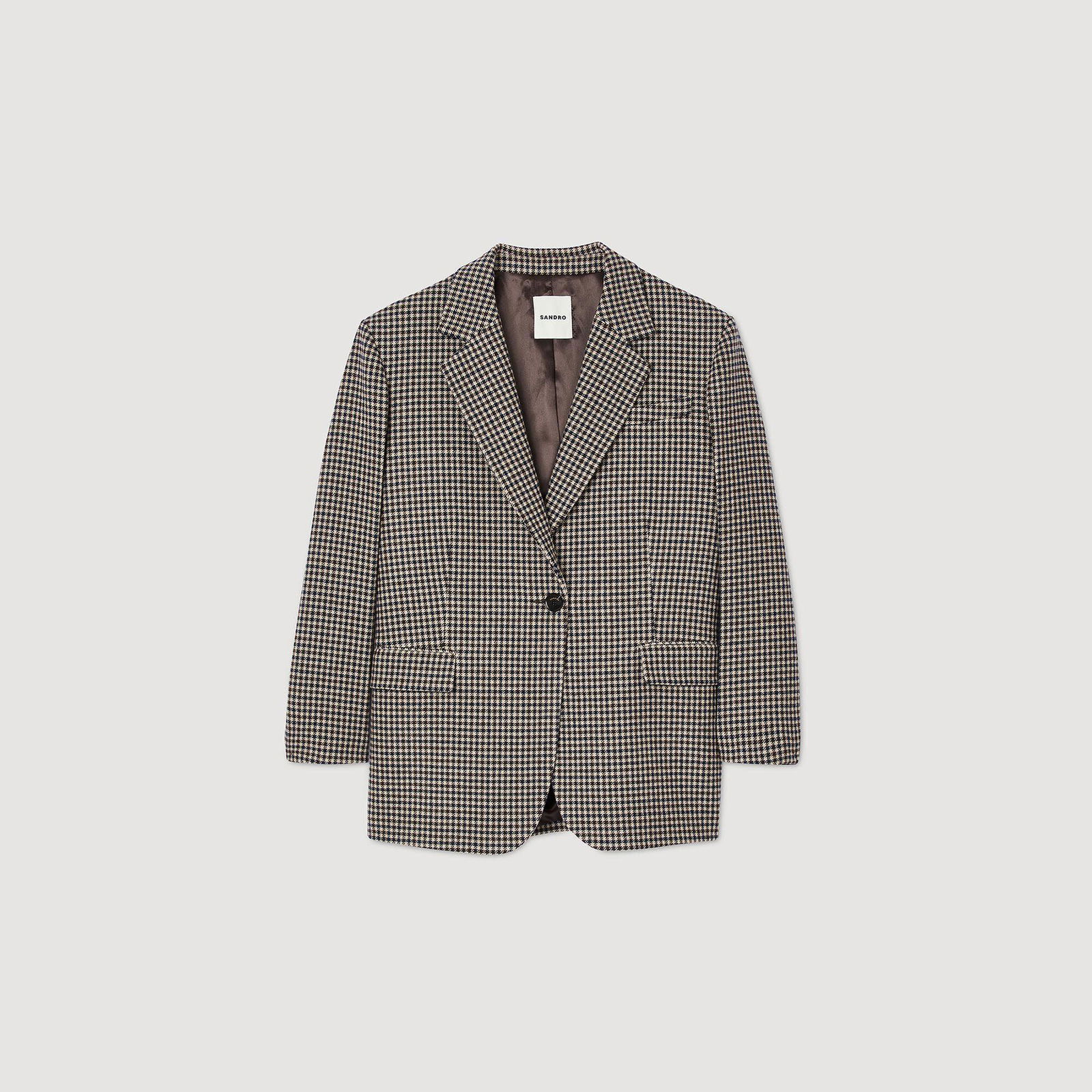 SANDRO Small-Check Suit Jacket in Navy / Brown | endource