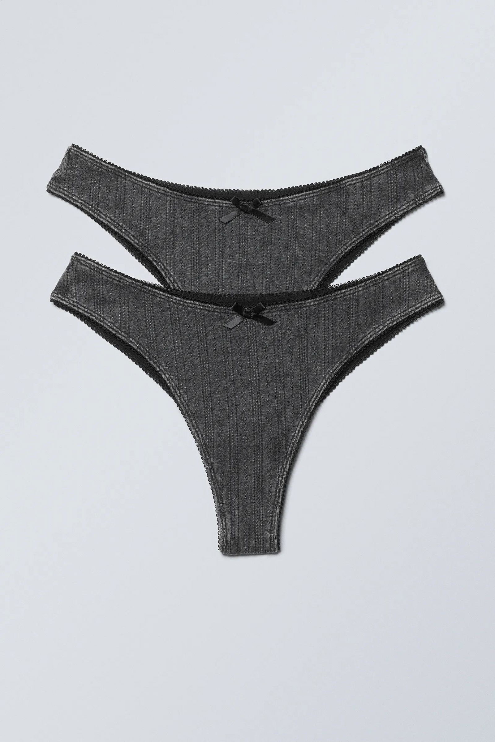 WEEKDAY Pointelle Brazilian Bow Briefs in Washed Black | endource