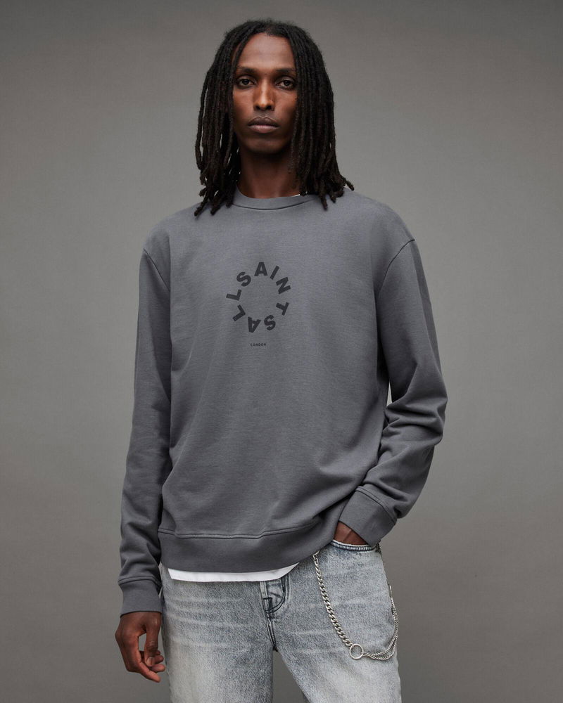 ALLSAINTS Tierra Circle Logo Crew Neck Sweatshirt in Wind Grey | endource