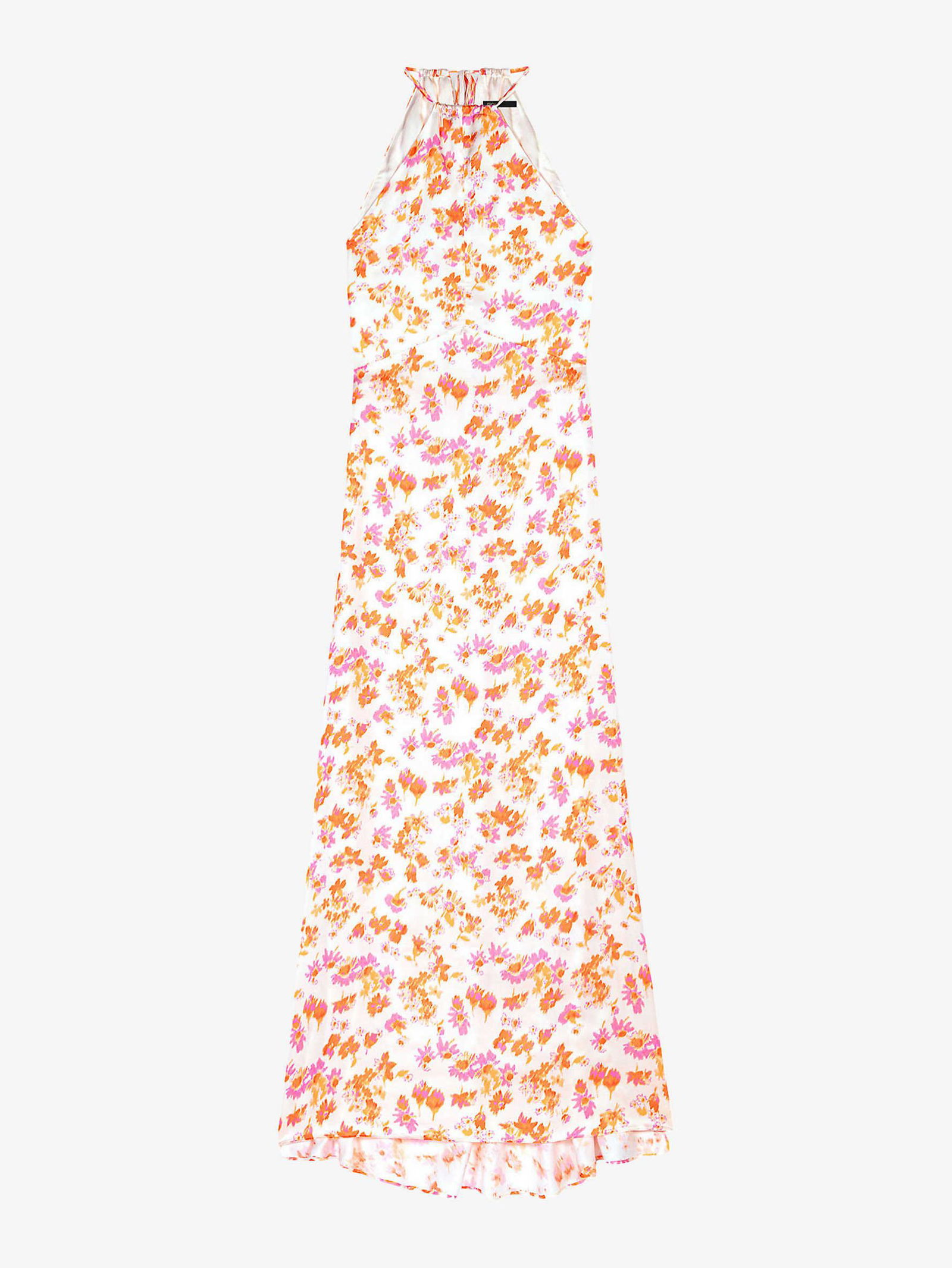 MAJE Floral-Pattern Drawstring-Neck Satin Maxi Dress in MULTICOLOR ...