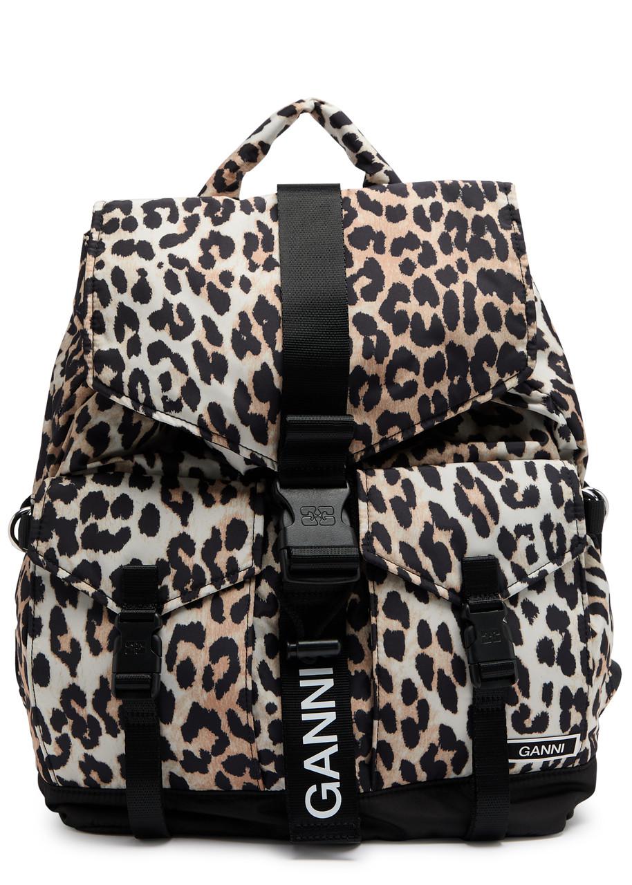 GANNI Leopard-Print Nylon Backpack | endource