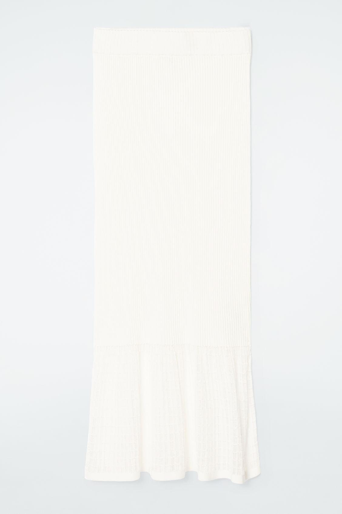 COS Lace-Stitch Ribbed-Knit Midi Skirt in IVORY | endource
