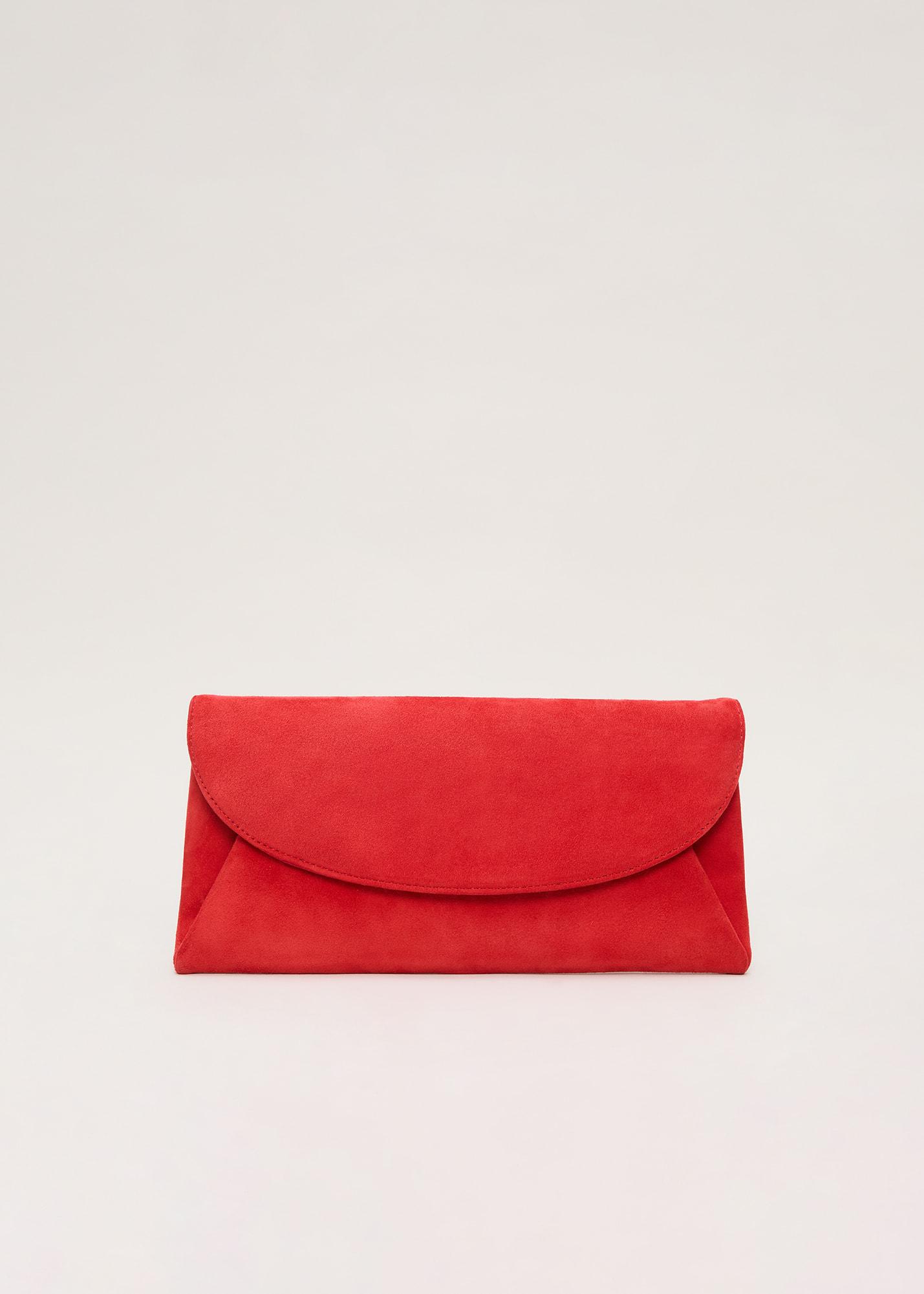PHASE EIGHT Red Suede Clutch Bag in Red | endource