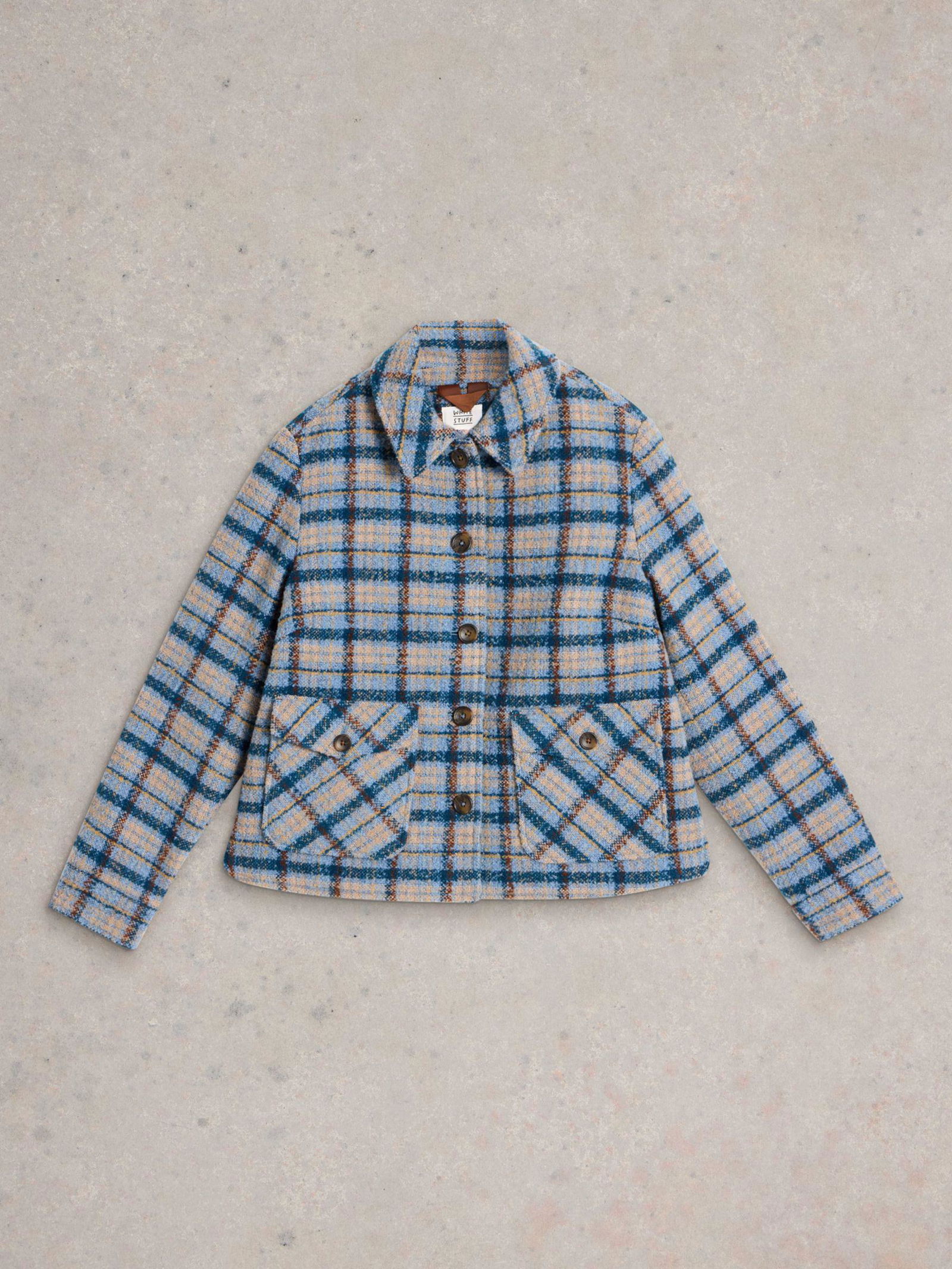WHITE STUFF Amelia Textured Check Shacket in Blue/Multi | endource