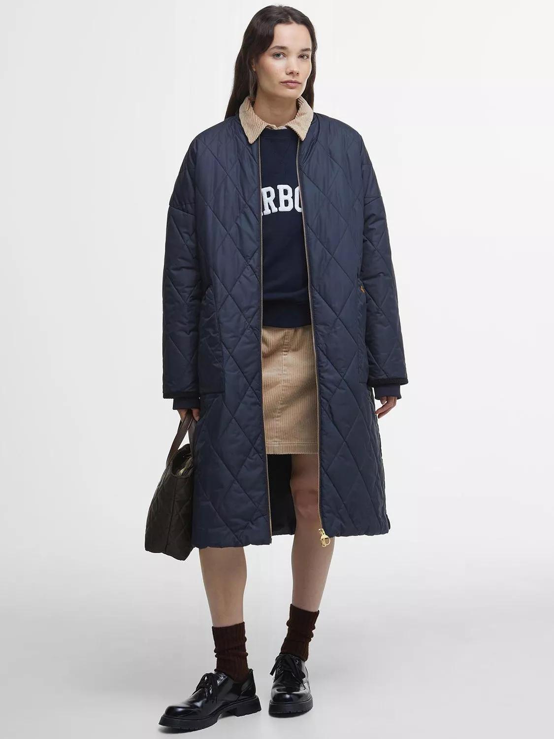 BARBOUR Rhea Quilted Bomber Jacket in Sky Tartan/Dk Navy | endource