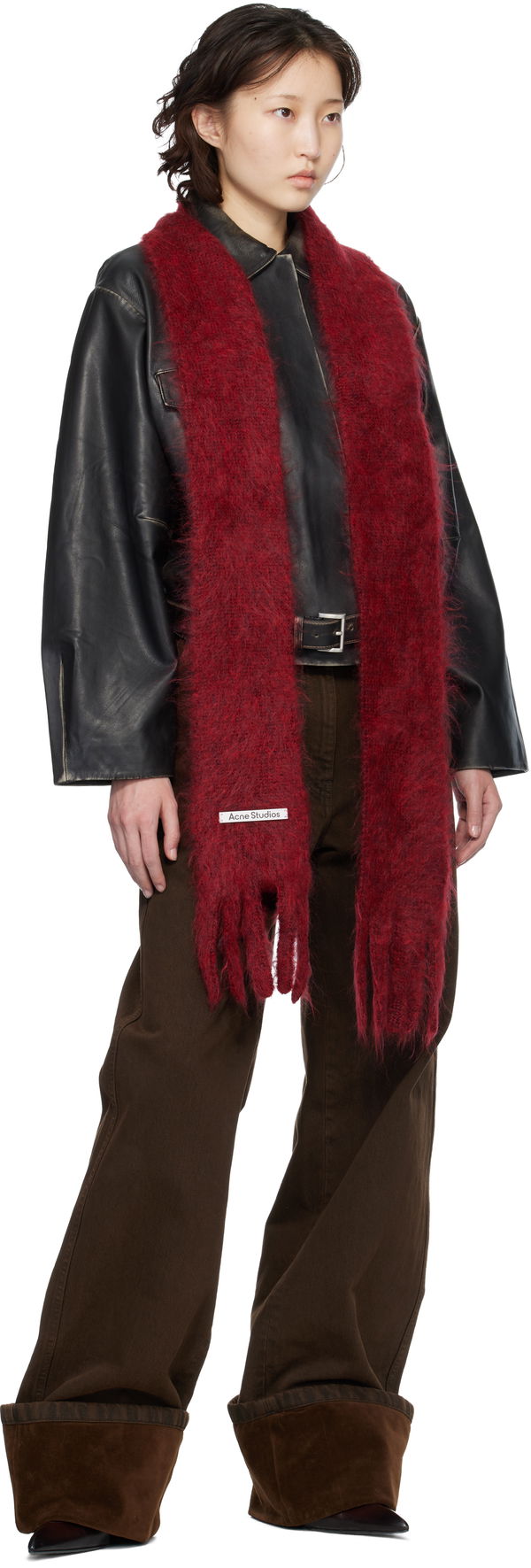 ACNE STUDIOS Red Skinny Logo Scarf | endource