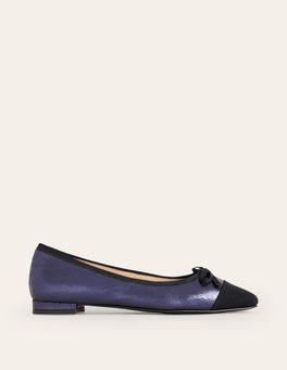 BODEN Toe Cap Ballet Flat in Navy Crackle Leather | endource