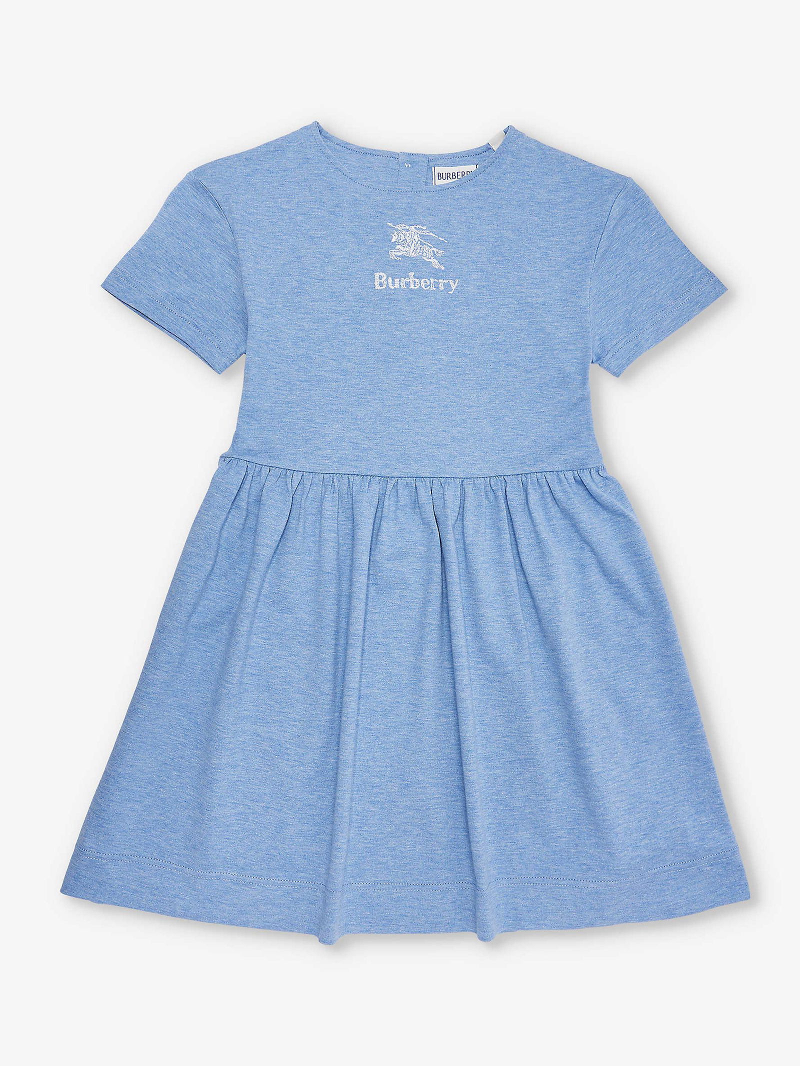 BURBERRY Rhonda Brand-Embroidered Cotton Dress in LIGHT BLUE MELANGE ...
