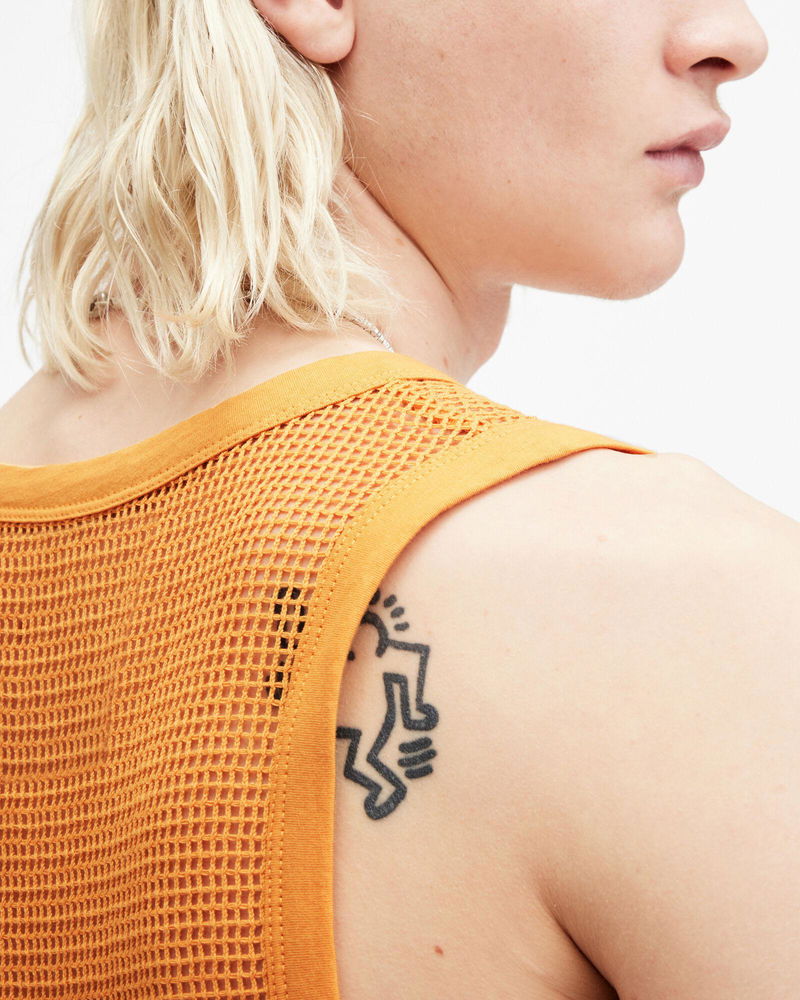 ALLSAINTS Anderson Mesh Relaxed Fit Vest in Tangerine Orange | endource