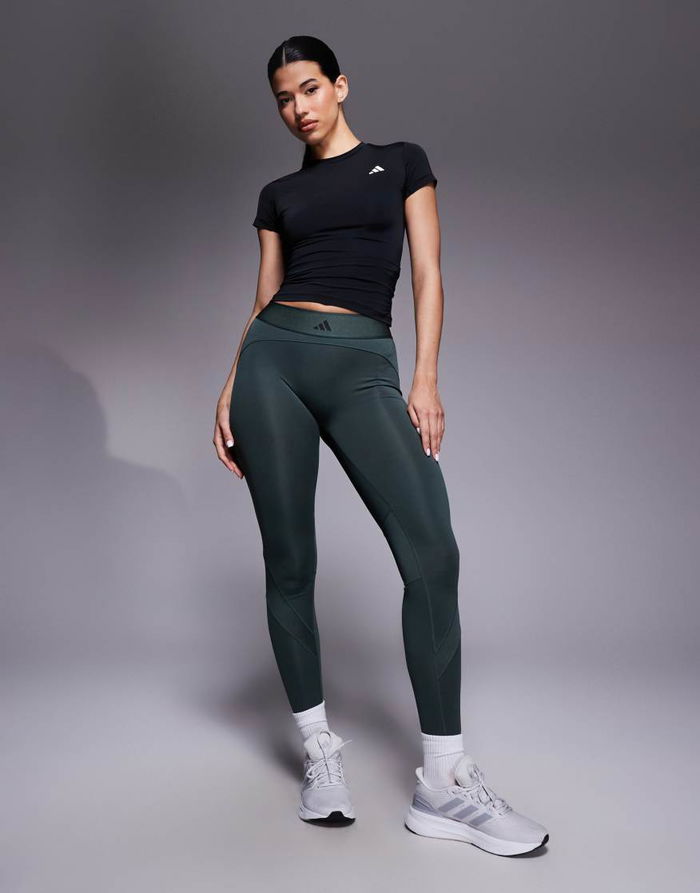 ADIDAS Training Hyperglam High Shine Full Length In Dark Green And Grey ...