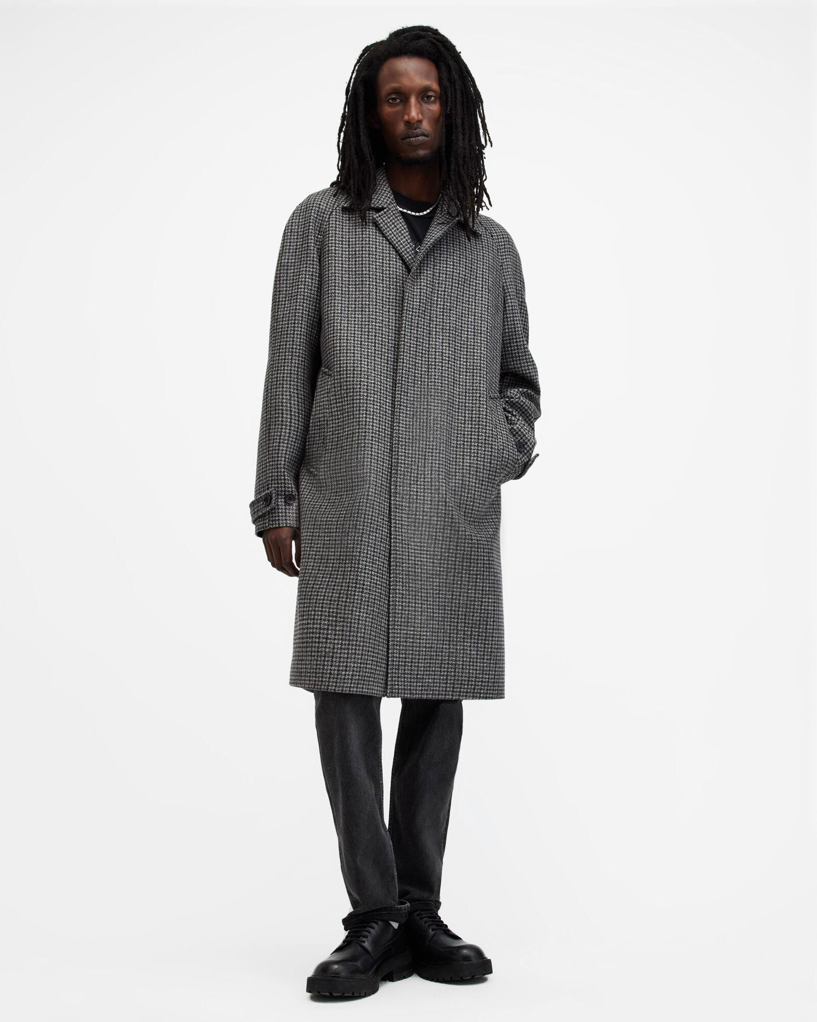 ALLSAINTS Goodman Houndstooth Wool Blend Coat in Brown | endource