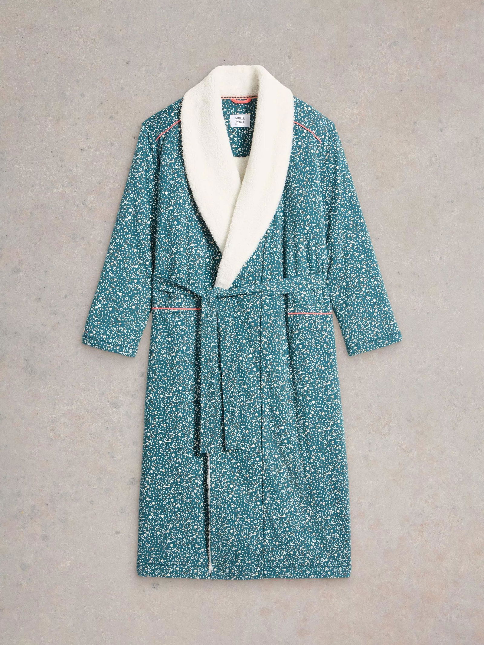 WHITE STUFF Ava Heart Print Organic Cotton Rich Dressing Gown in Teal ...