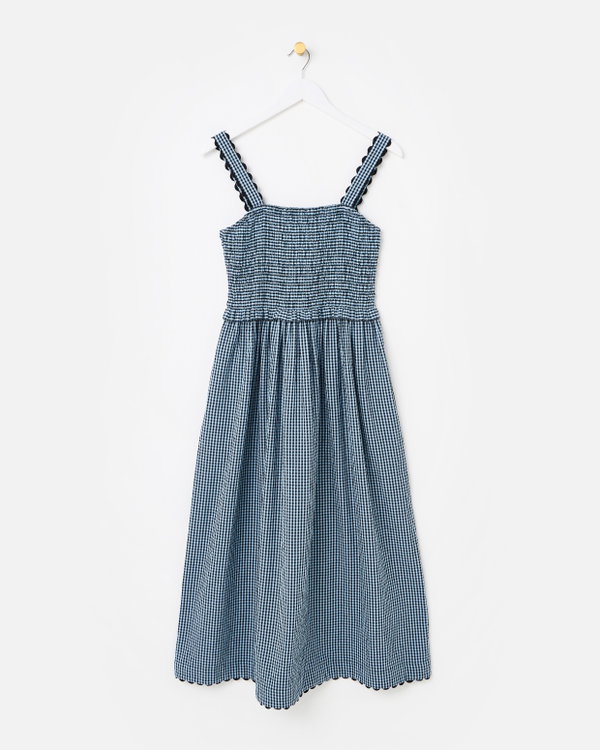 OLIVER BONAS Blue & Black Gingham Strappy Midi Dress | endource