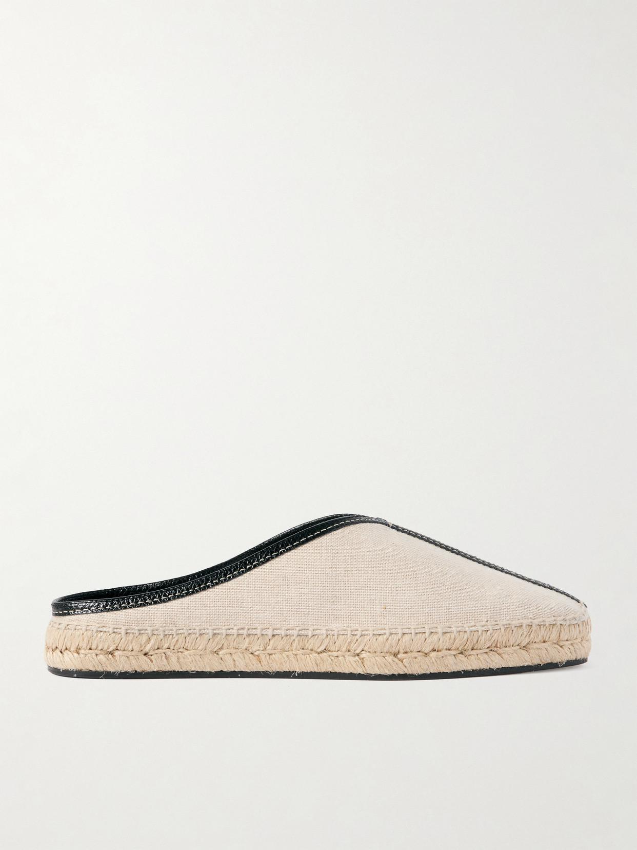 TOTEME Leather-Trimmed Canvas Slippers in Ecru | endource