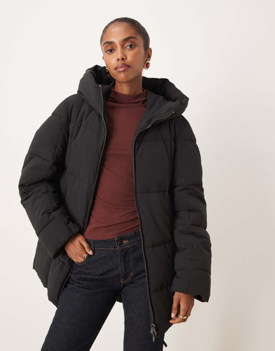 MANGO Puffer Jacket With Hood In Black | endource