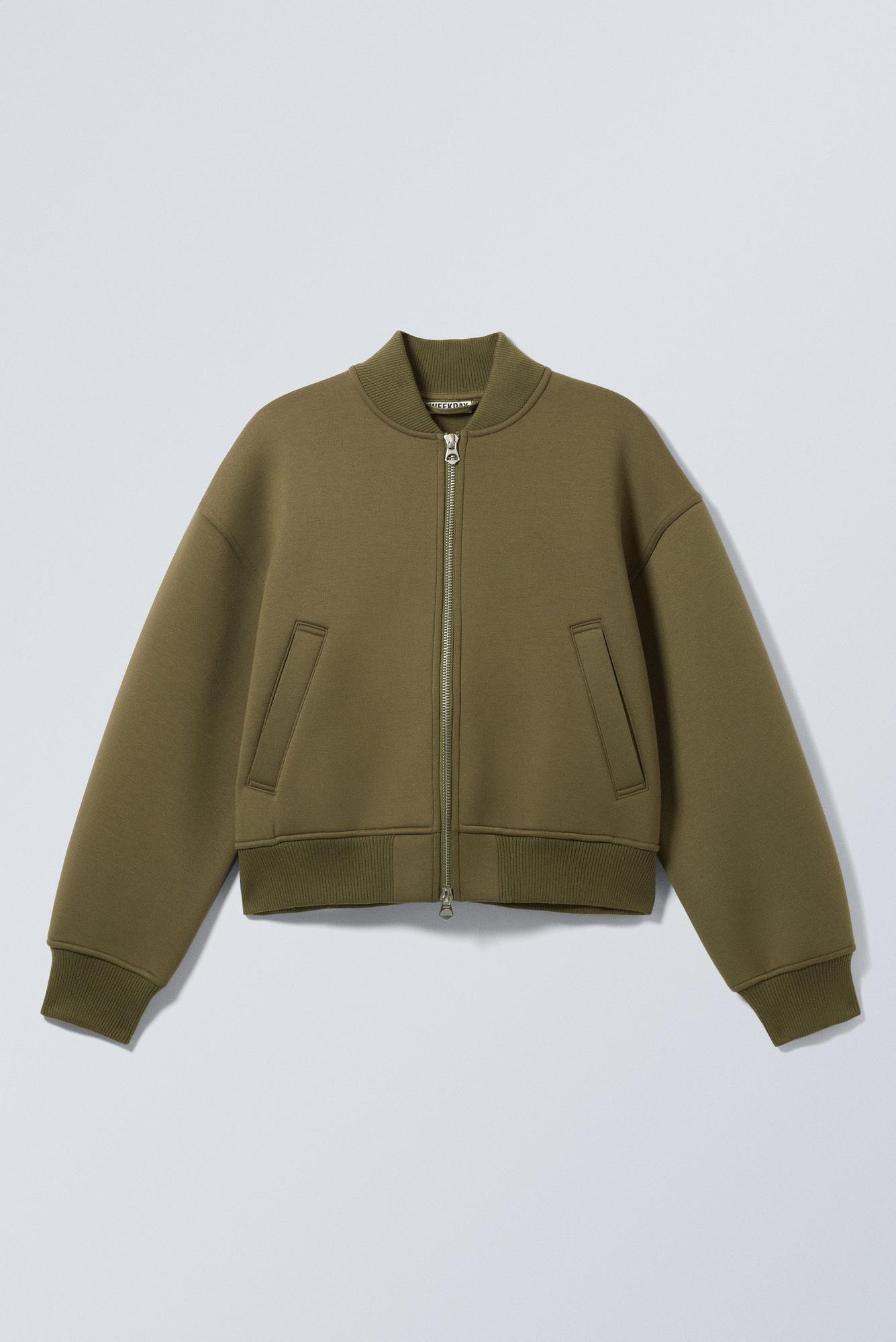 WEEKDAY Loose Scuba Bomber Jacket in Khaki Green | endource