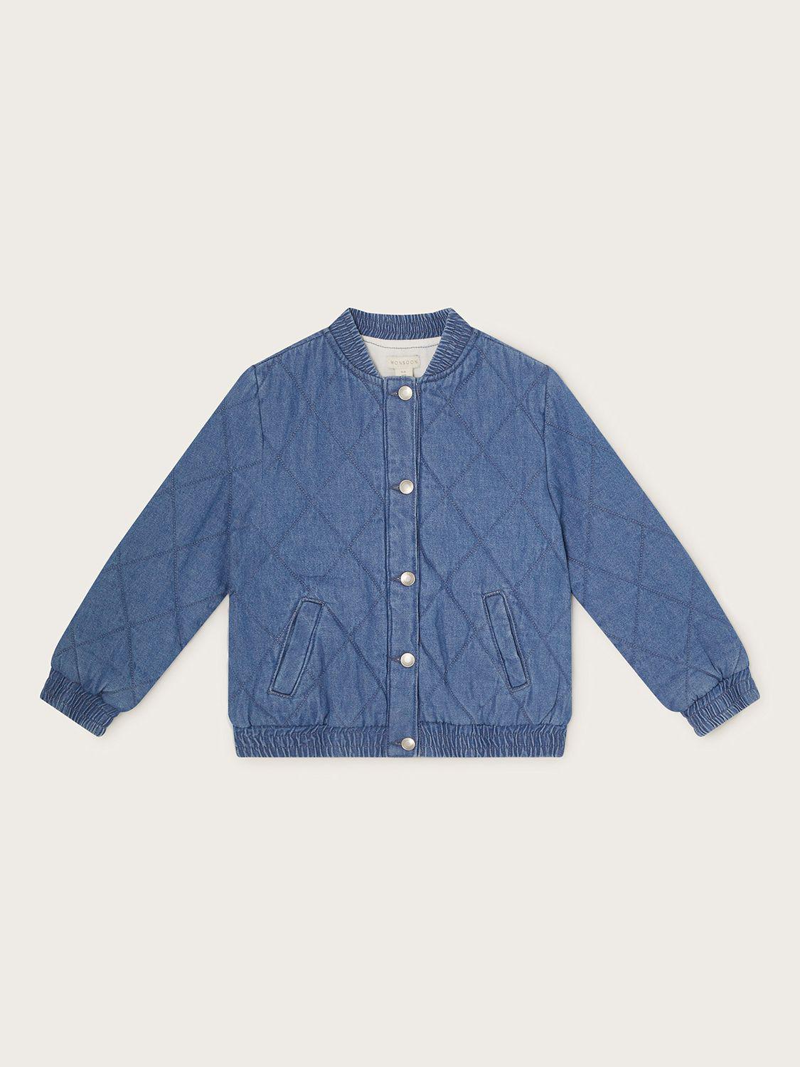 Monsoon Denim Quilted Bomber Jacket in Blue | endource