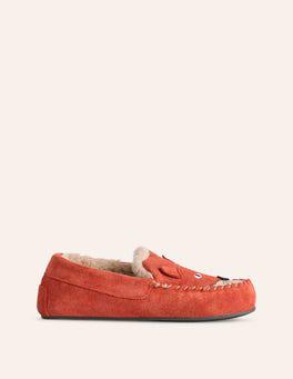 BODEN Cosy Suede Fox Slippers in Autumn Spice Orange | endource