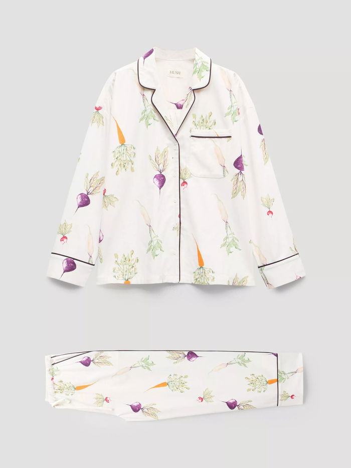 HUSH Vegetables Button Through Long Pyjama Set | endource