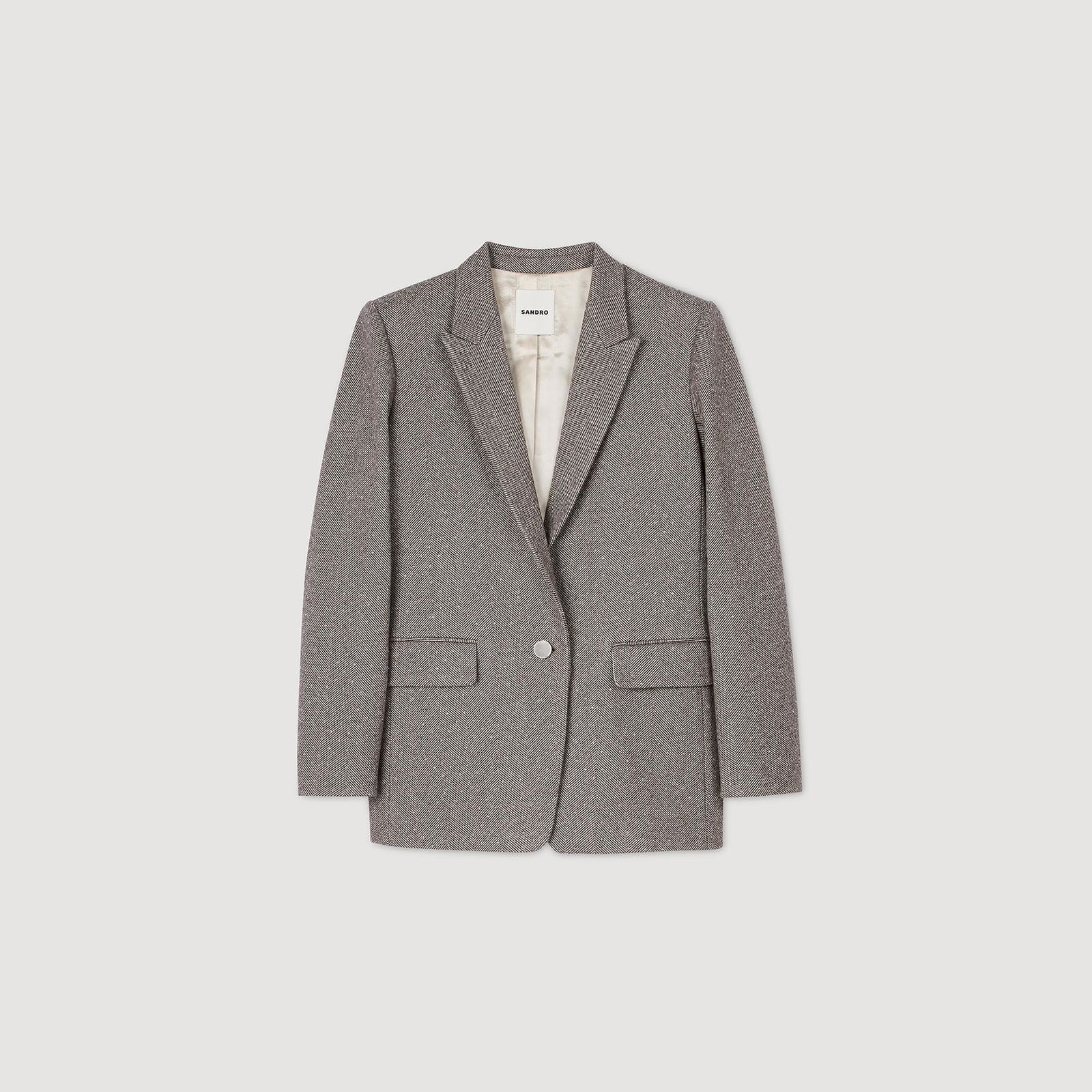 SANDRO Herringbone Suit Jacket in Beige | endource