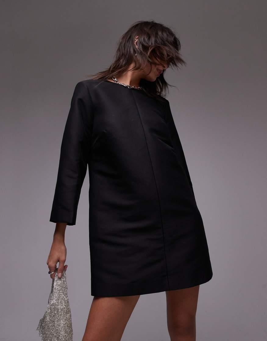 ARKET Mini Dress With Bow Back Detail in BLACK | endource