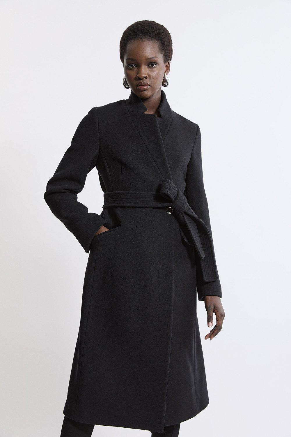 KAREN MILLEN Italian Wool Investment Notch Neck Coat in Black | Endource