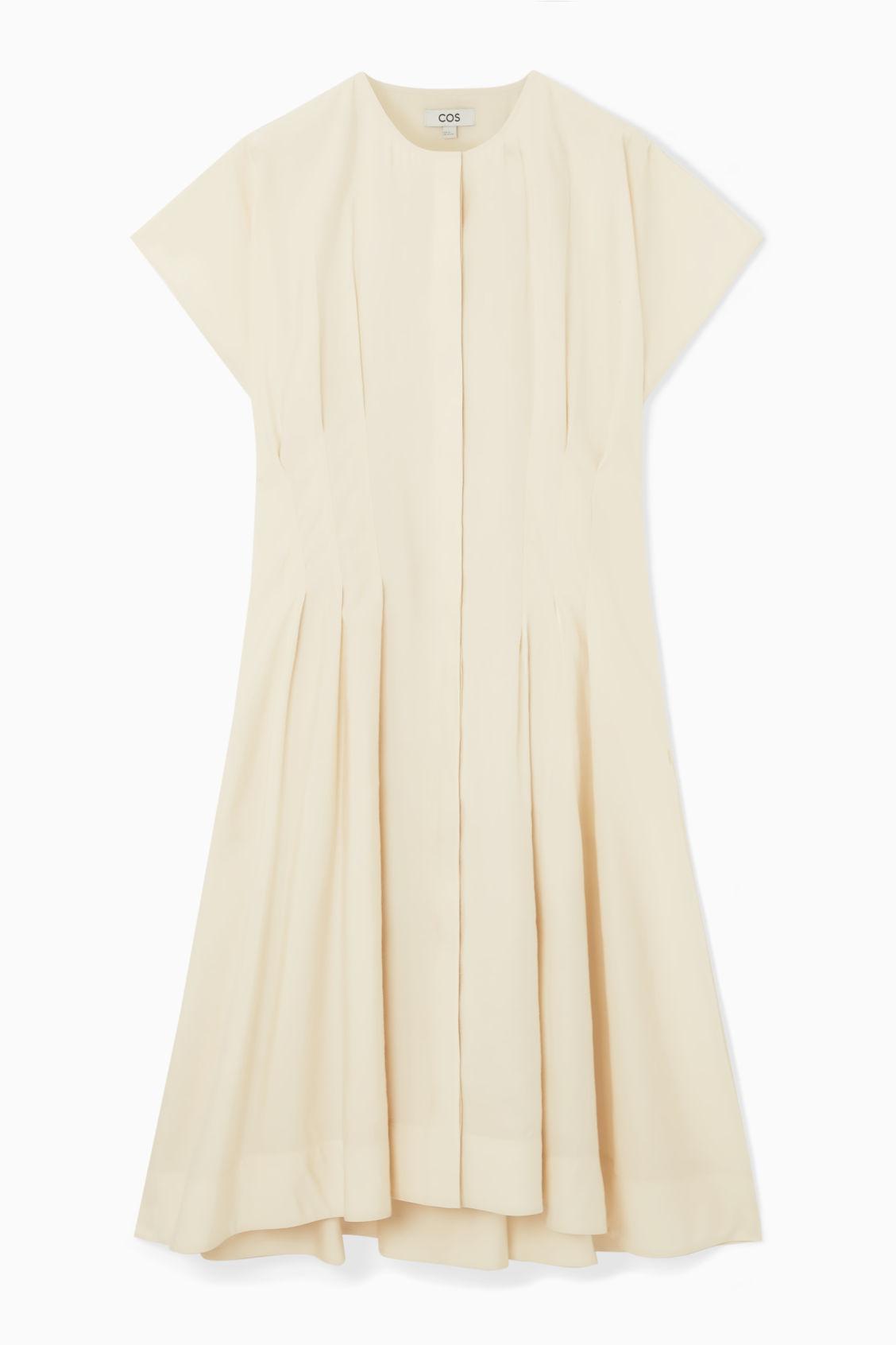 COS Waisted Pleated Midi Dress in IVORY | endource