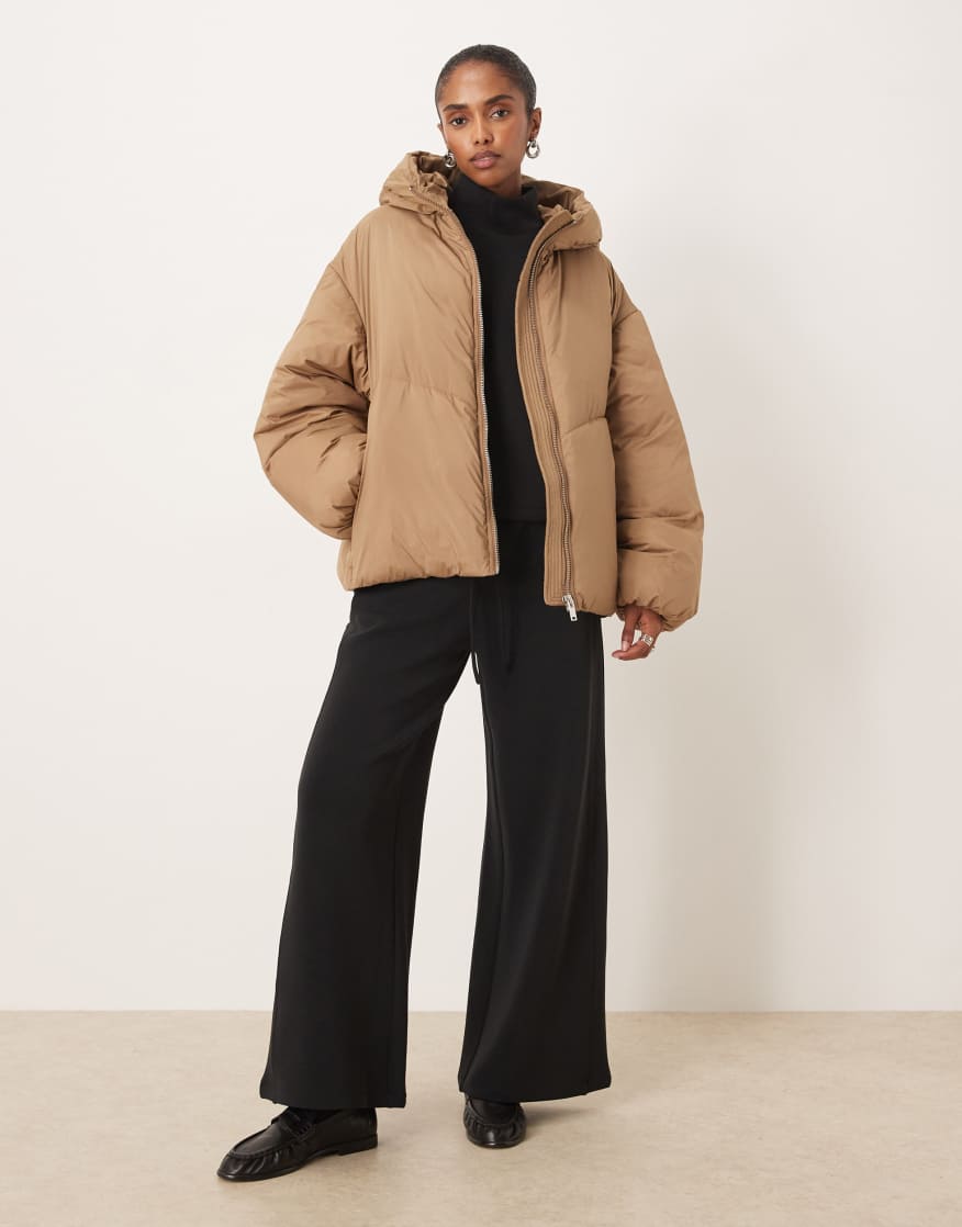 MANGO Puffer Jacket With Hood In Beige | endource