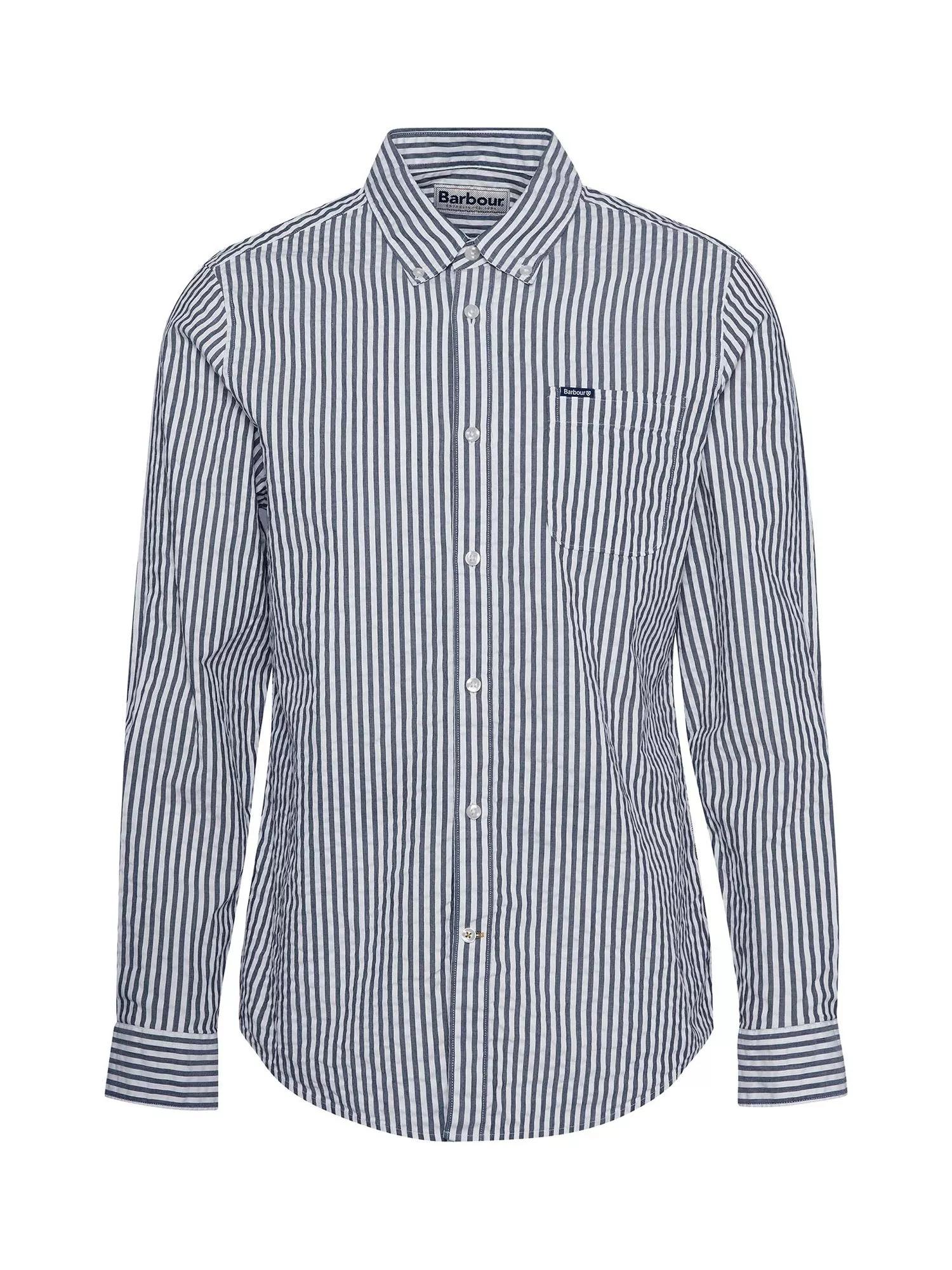 BARBOUR Cresswell Cotton Tailored Fit Stripe Shirt in Navy | endource