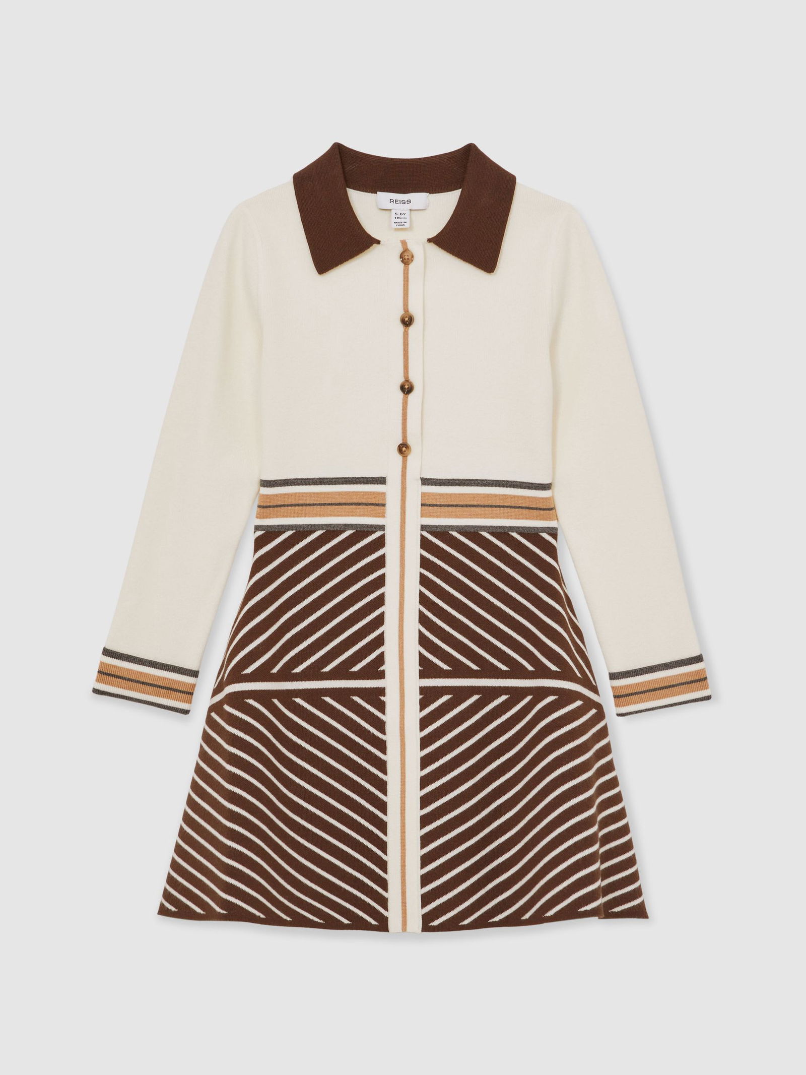 REISS 9-13 Yrs Stripe-Detail Collared Knit Dress In Chocolate | endource