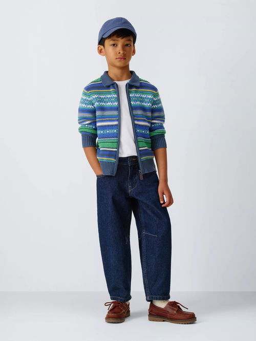 JOHN LEWIS Kids' Fair Isle Zip Through Cardigan, Blue Green Red | endource