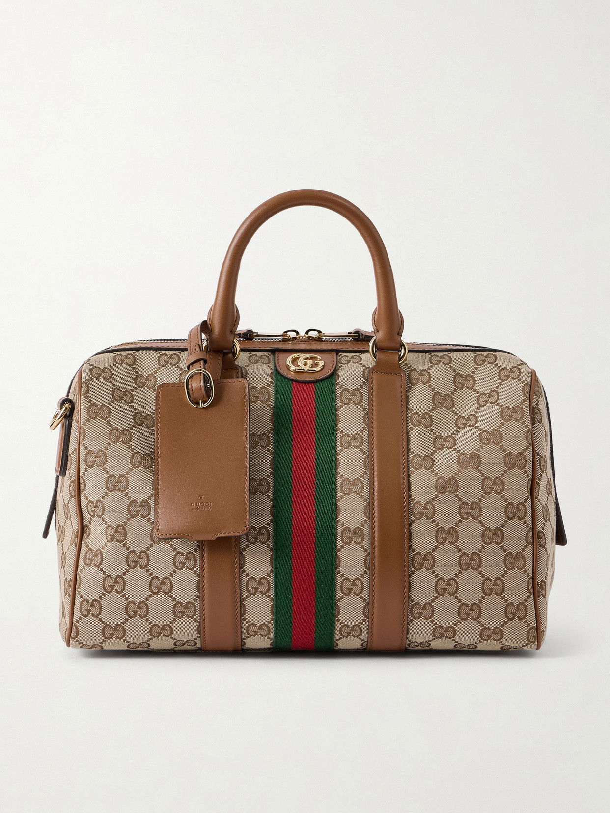 GUCCI Ophidia Webbing And Leather-Trimmed Canvas-Jacquard Shoulder Bag ...