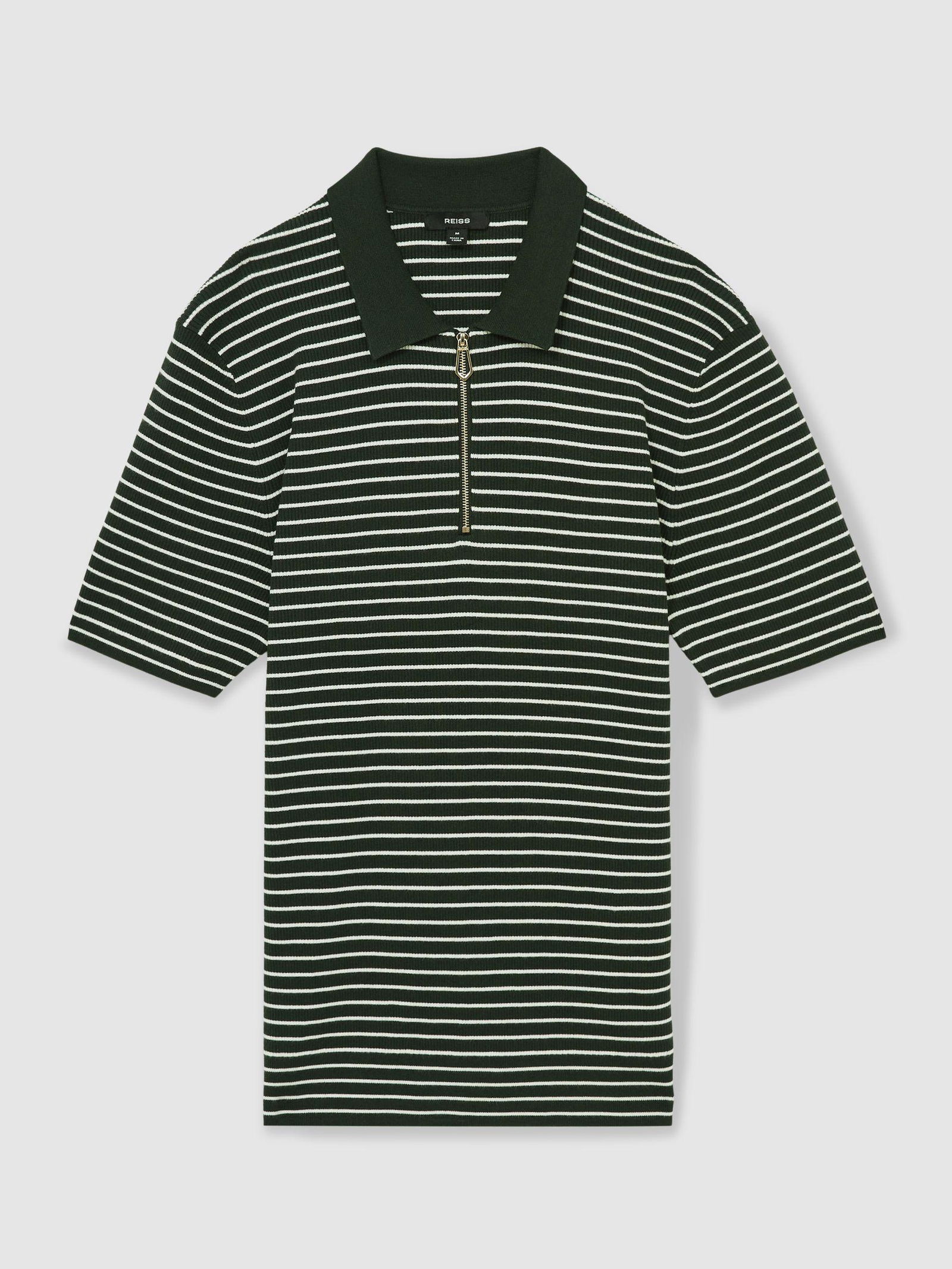 REISS Half-Zip Stripe Polo Shirt in Forest Green | endource