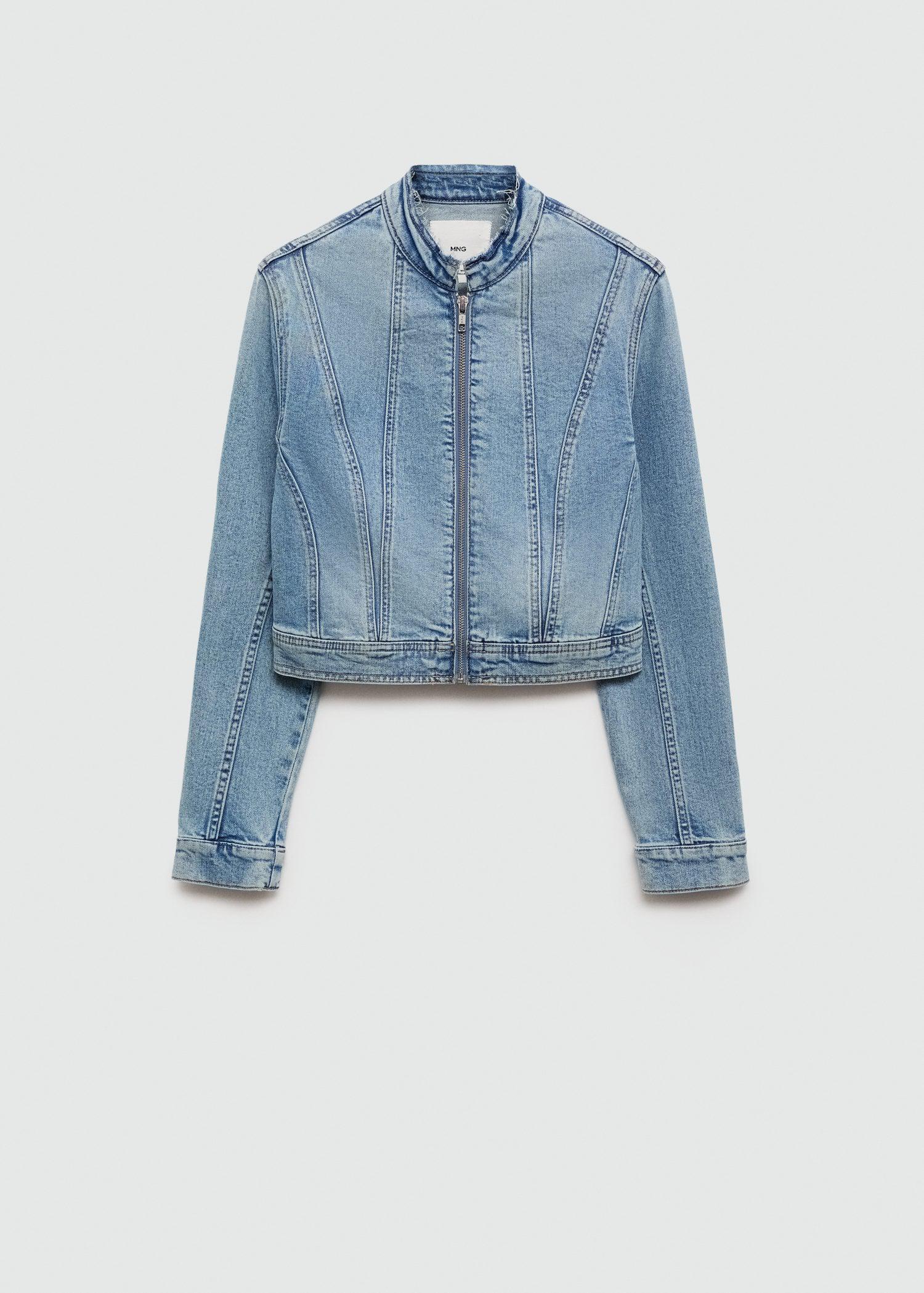 MANGO Zip-Up Denim Jacket in Medium Blue | Endource