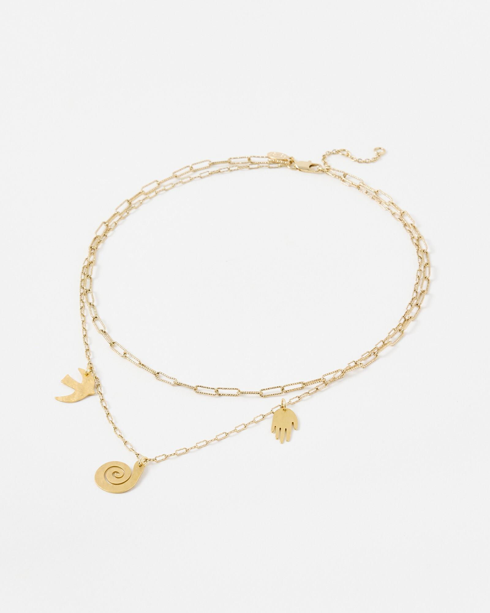 OLIVER BONAS Ayra Hand Spiral & Bird Charm Layered Necklace | endource