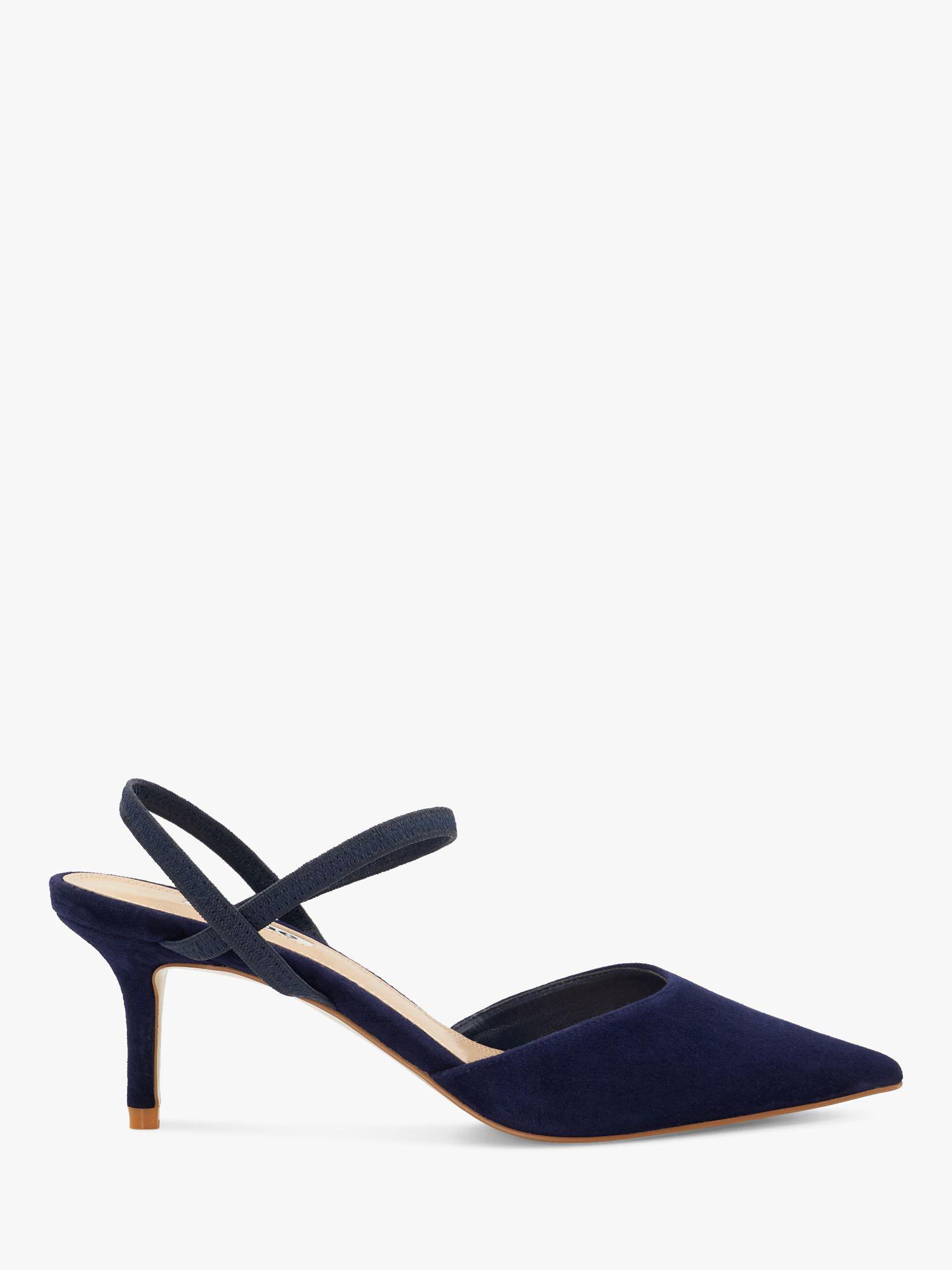 DUNE Wide Fit Classical Suede Elasticated Open Court Shoes in Navy ...