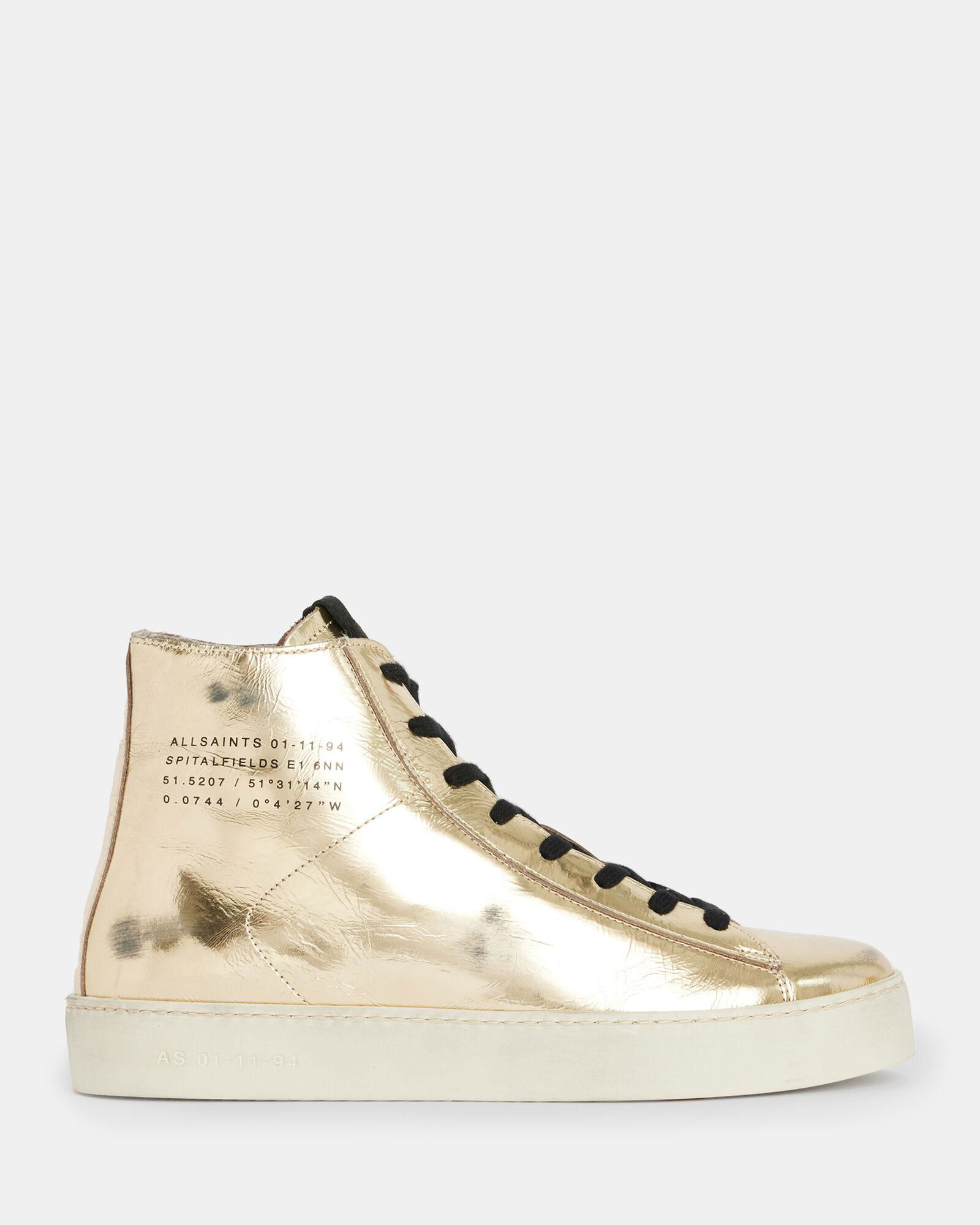 ALLSAINTS Tana Metallic High Top Leather Trainers in Gold | Endource