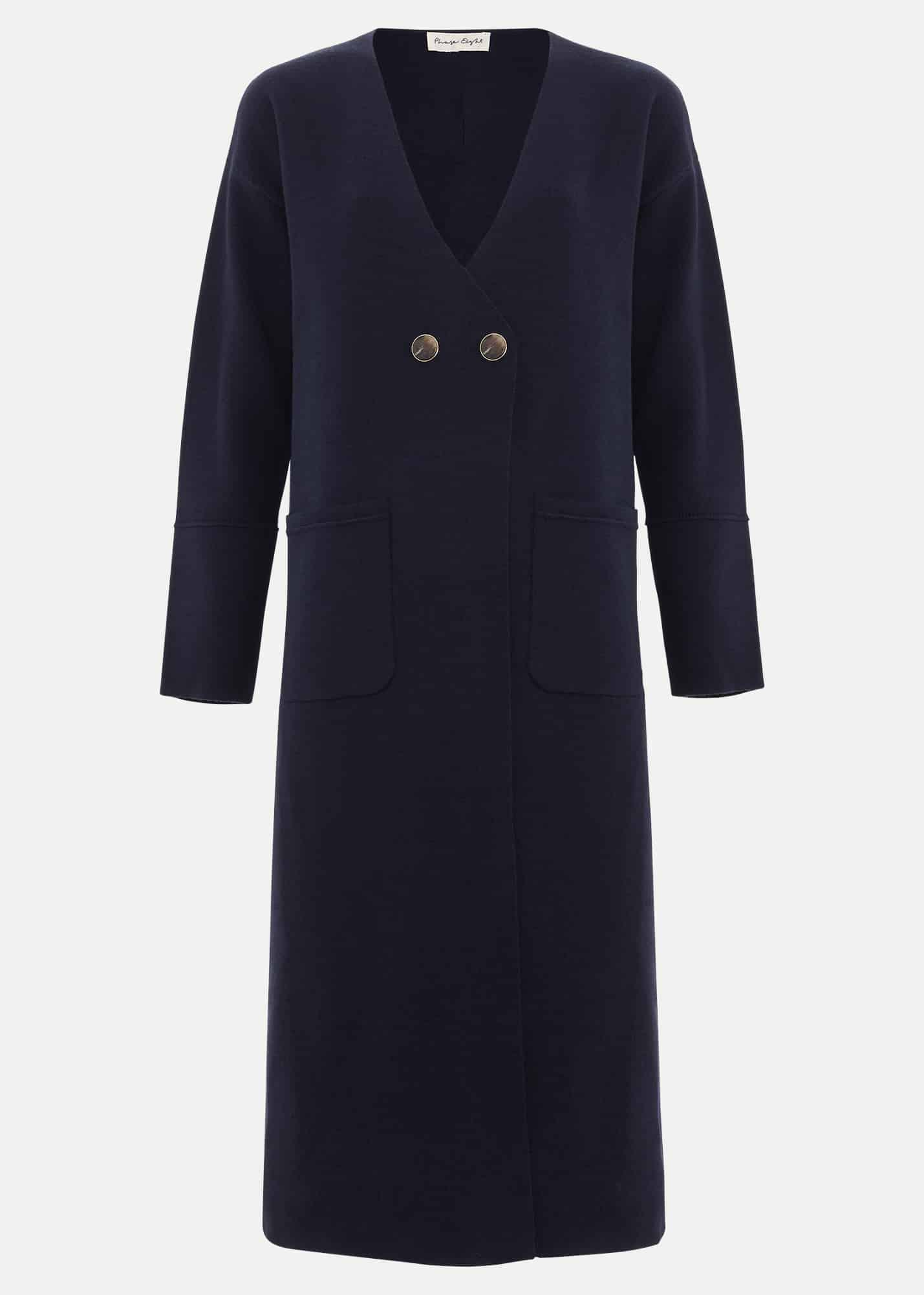 PHASE EIGHT Destiny Double Breasted Knit Coatigan in Navy | endource
