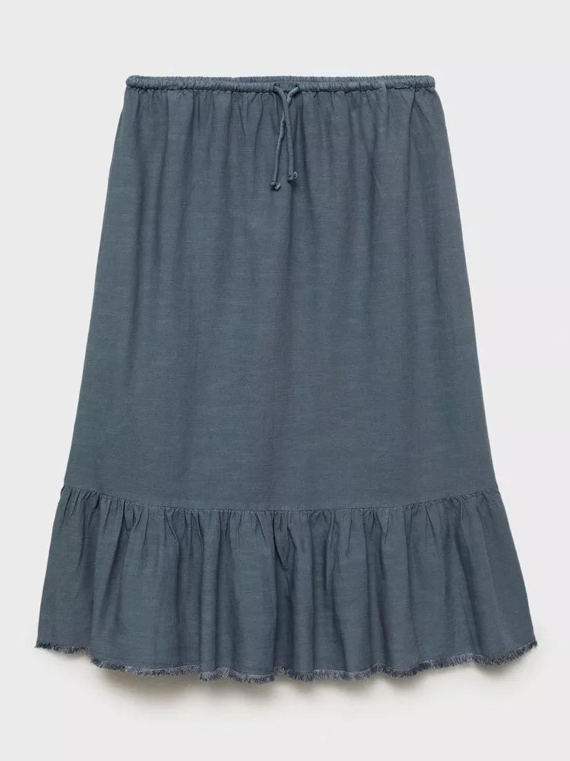 MANGO Paola Drawstring Maxi Skirt in Medium Blue | endource