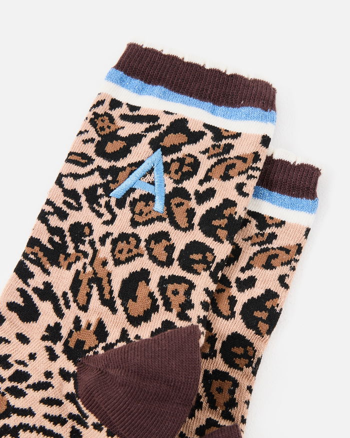 OLIVER BONAS Brown Leopard Print Alphabet Initial Socks | endource