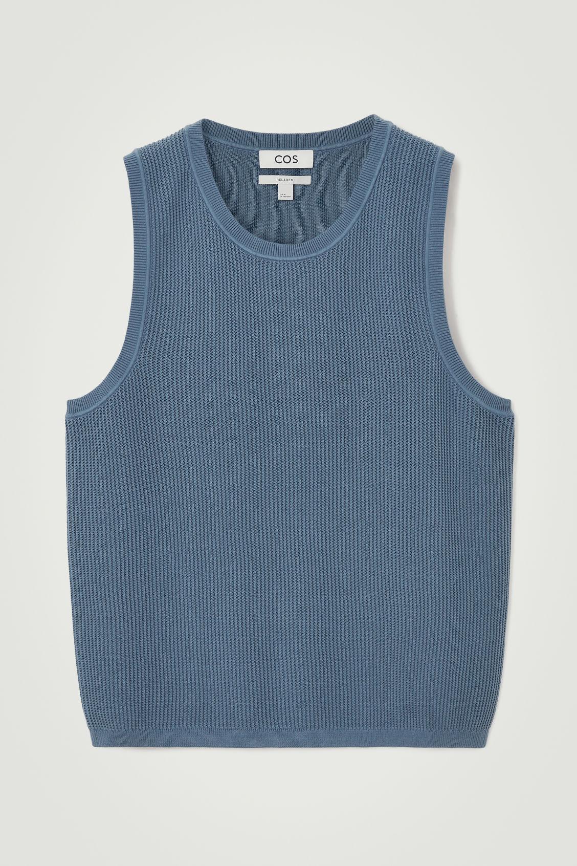 COS Textured Knitted Vest in STEEL BLUE | Endource