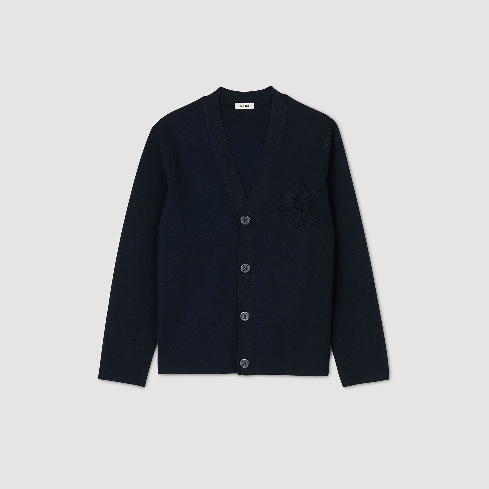 SANDRO Cardigan With Flower Detail in Blue Prusse | endource