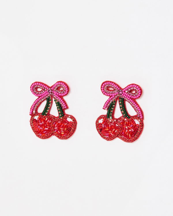 OLIVER BONAS Char Statement Beaded Cherry Stud Earrings | endource