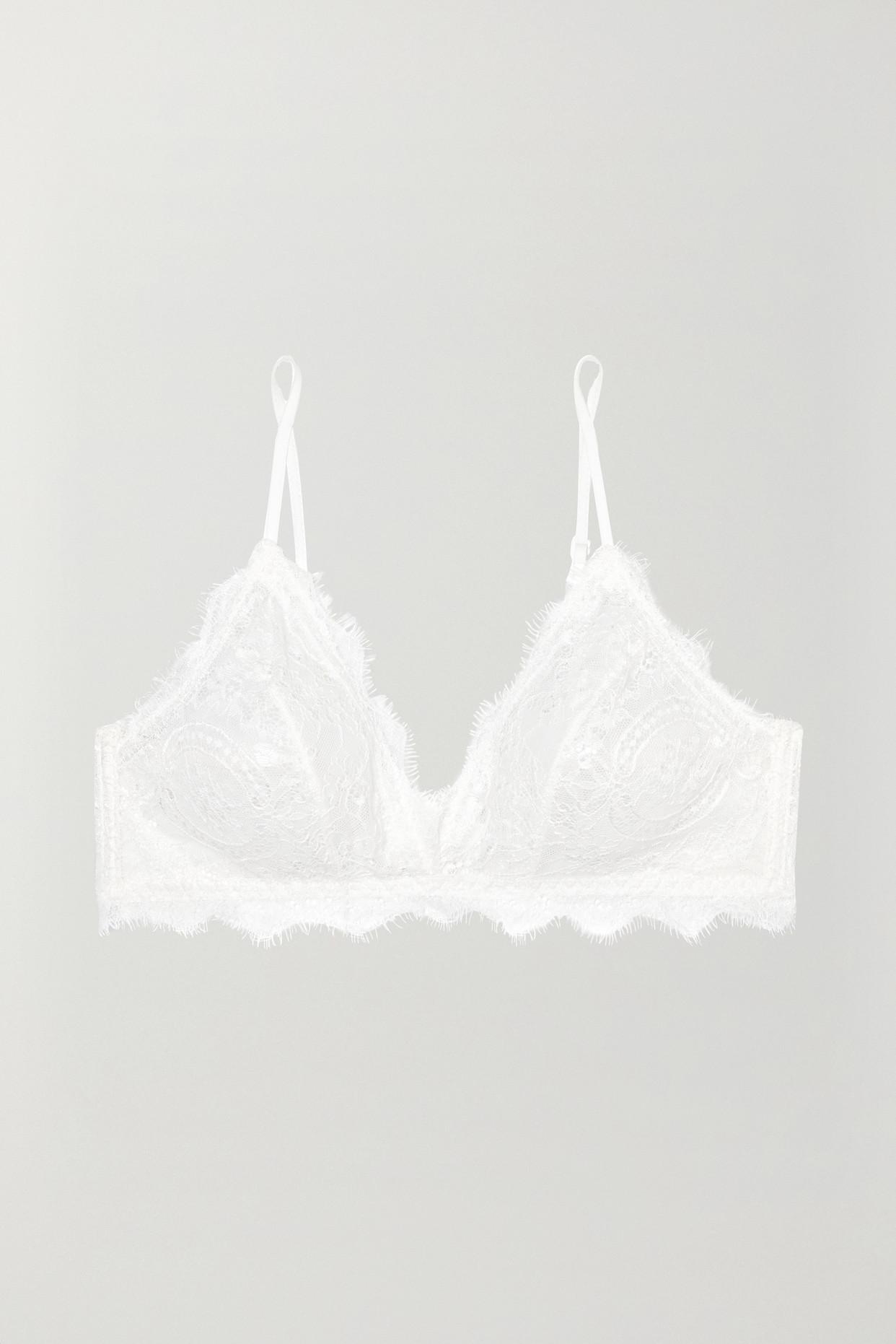 ANINE BING Stretch-Lace Soft-Cup Triangle Bra in White | Endource