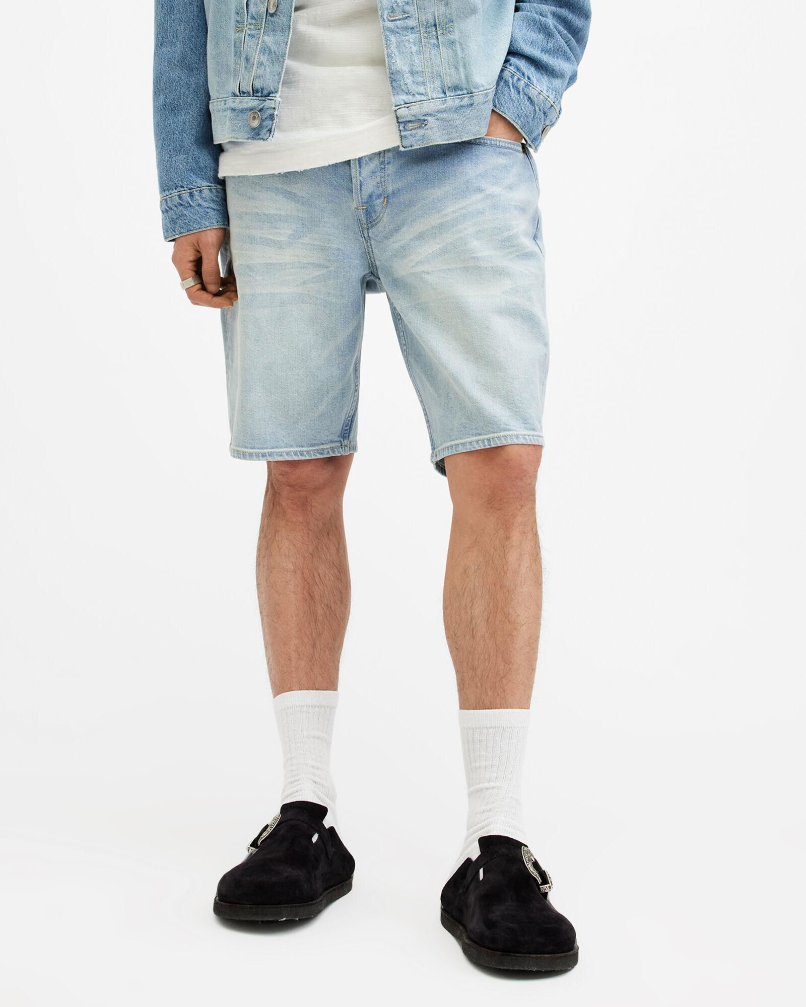 ALLSAINTS Switch Skinny Fit Denim Shorts in Light Indigo Blue | endource