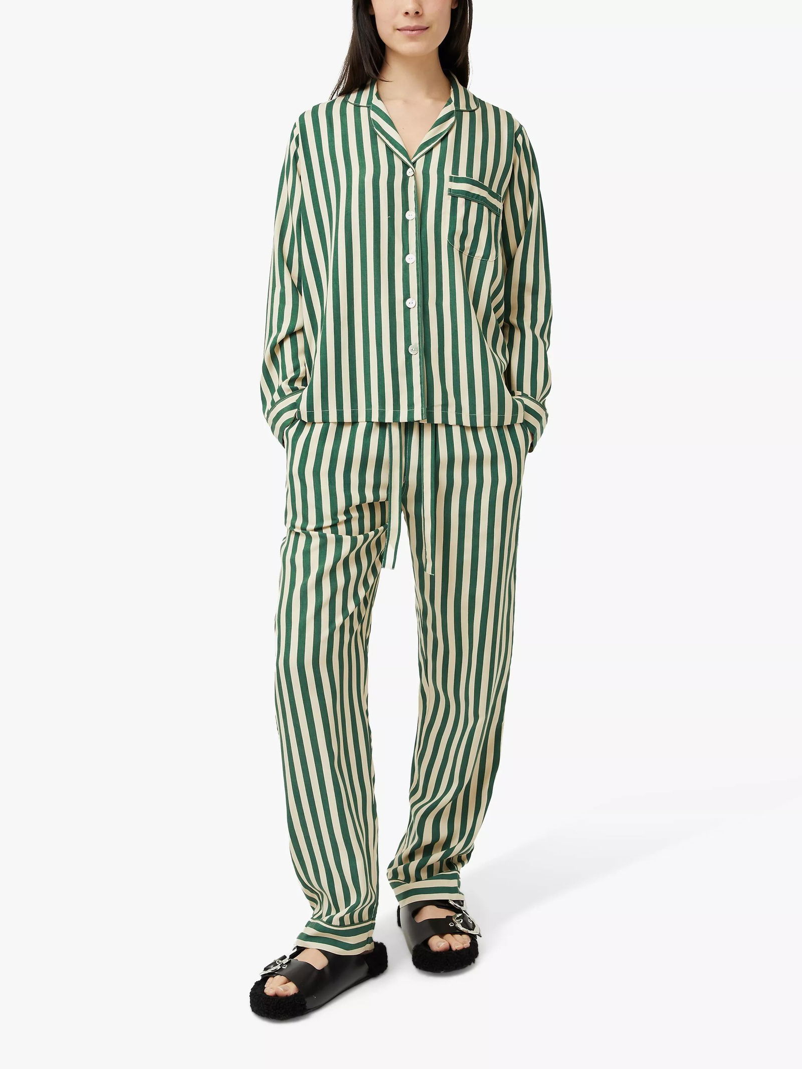 JIGSAW Classic Stripe Pyjamas in Green | endource