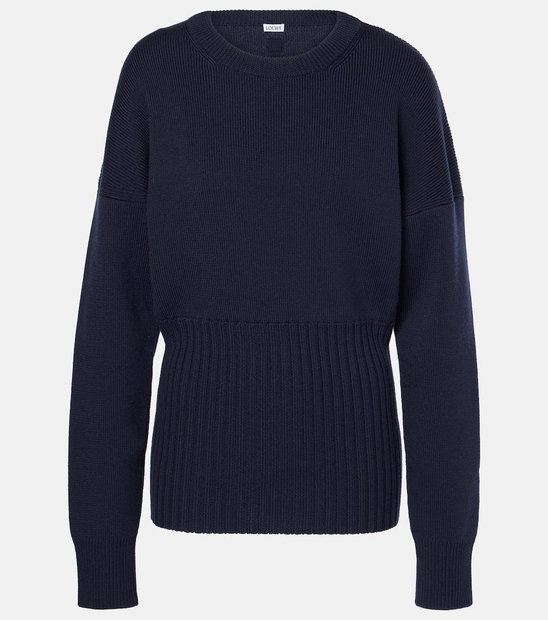 LOEWE Ribbed-Knit Wool Sweater in Blue | endource