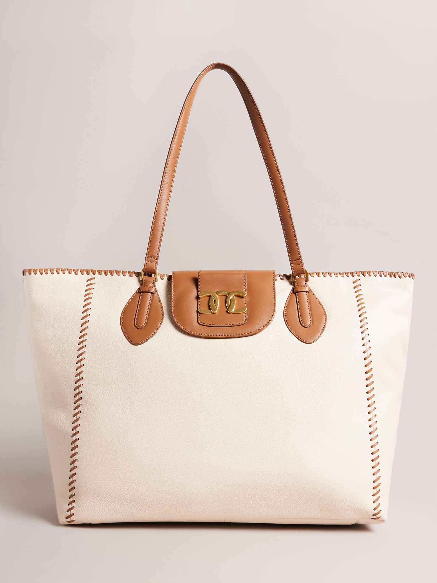 TED BAKER Edali Leather Whipstitch Detail Tote Bag in Ecru | endource