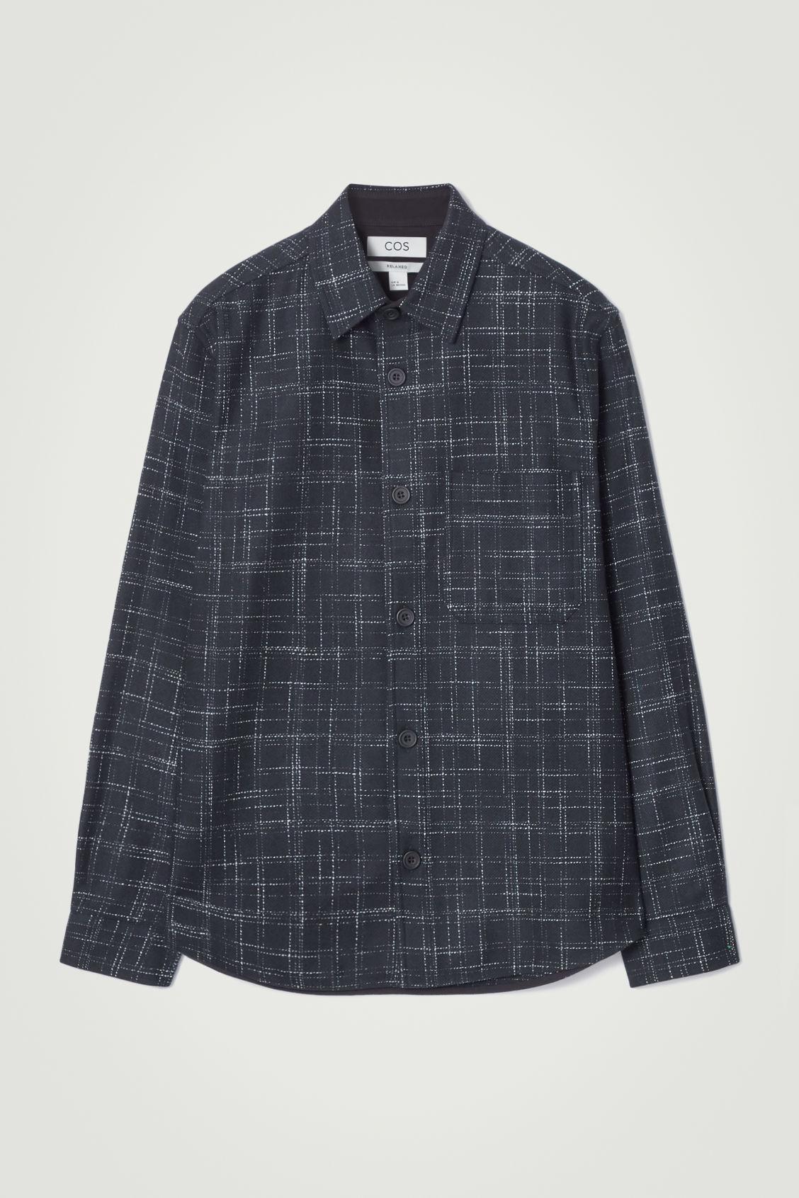 COS Relaxed Checked Wool Overshirt in NAVY / CHECKED | endource